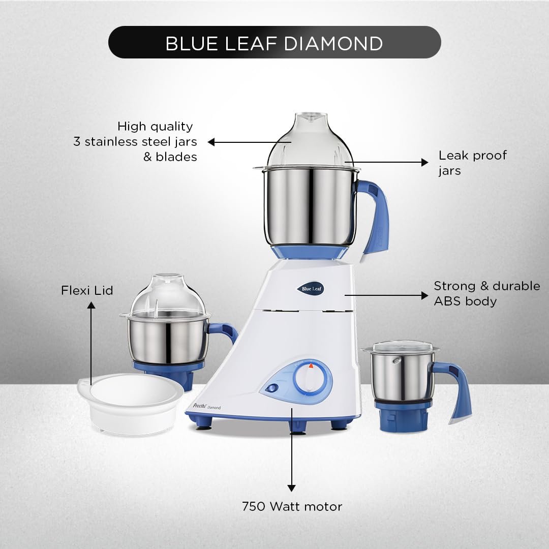 Preethi Diamond 750 Watt Mixer Grinder | 3 Jars & Flexi lid | Lifelong ...